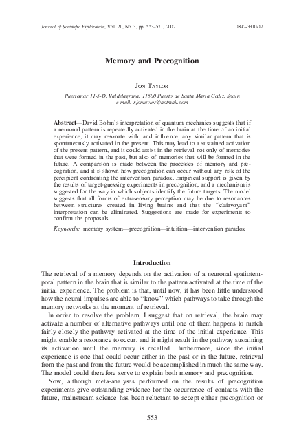 (PDF) Memory and Precognition