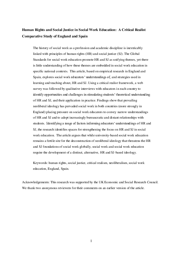 (PDF) Human Rights and Social Justice in Social Work Education: A ...