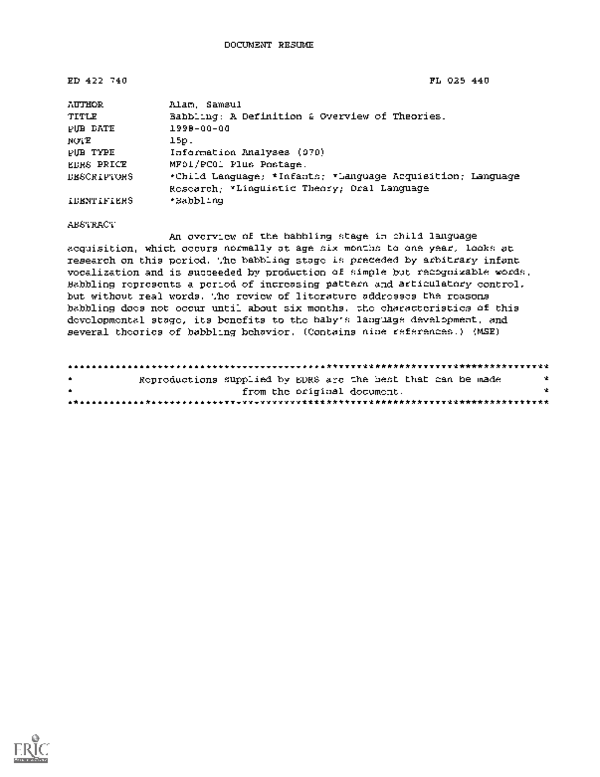 (PDF) Babbling: A Definition & Overview of Theories