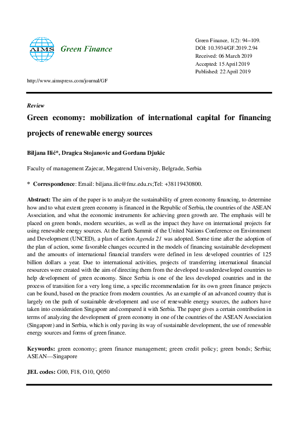 (PDF) Green economy: mobilization of international capital for ...