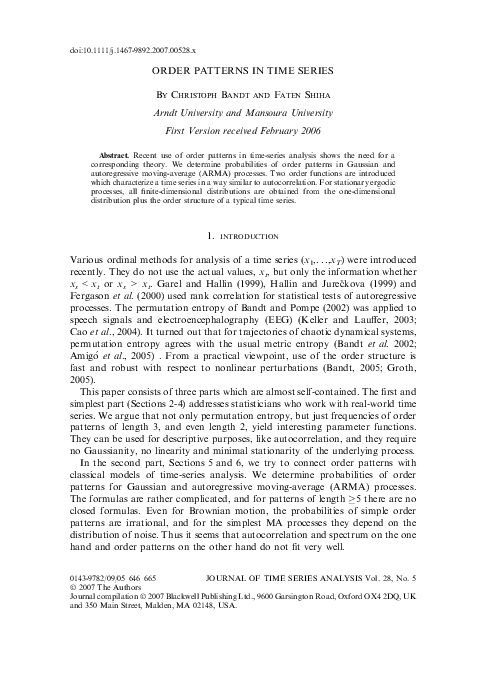 (PDF) ORDER PATTERNS IN TIME SERIES
