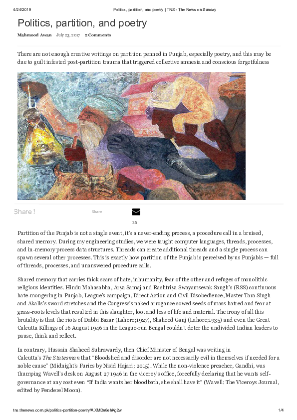 (PDF) Punjab Politics, Partition, and Poetry