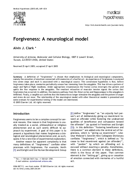 (PDF) Forgiveness: A neurological model