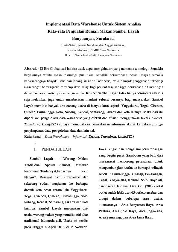 (PDF) Implementasi Data Warehouse Untuk Sistem Analisa Rata-rata Penjualan Rumah Makan Sambel ...