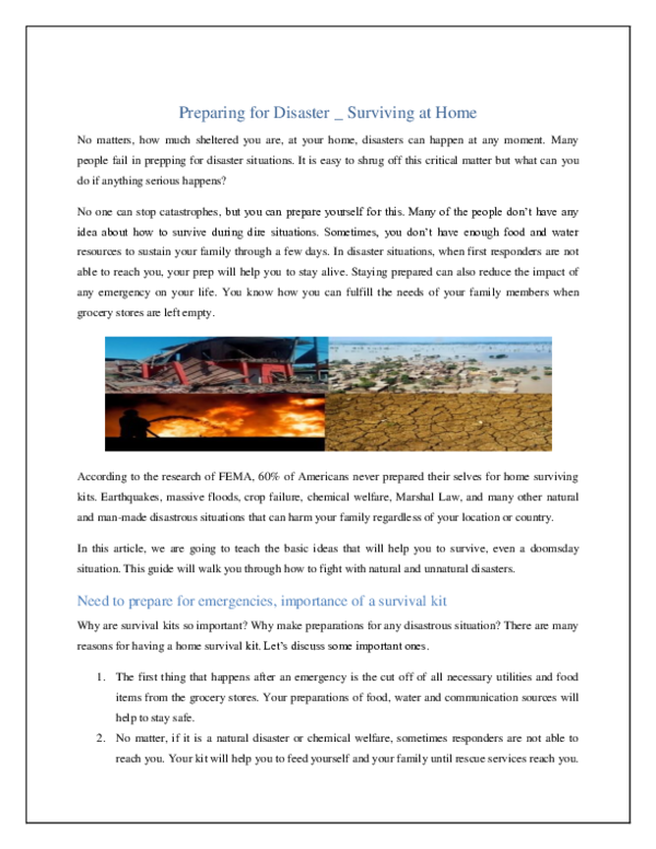 (DOC) Preparing for Disaster: Surviving at Home