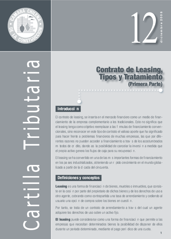 (PDF) Contrato de Leasing, Tipos y Tratamiento (Primera Parte