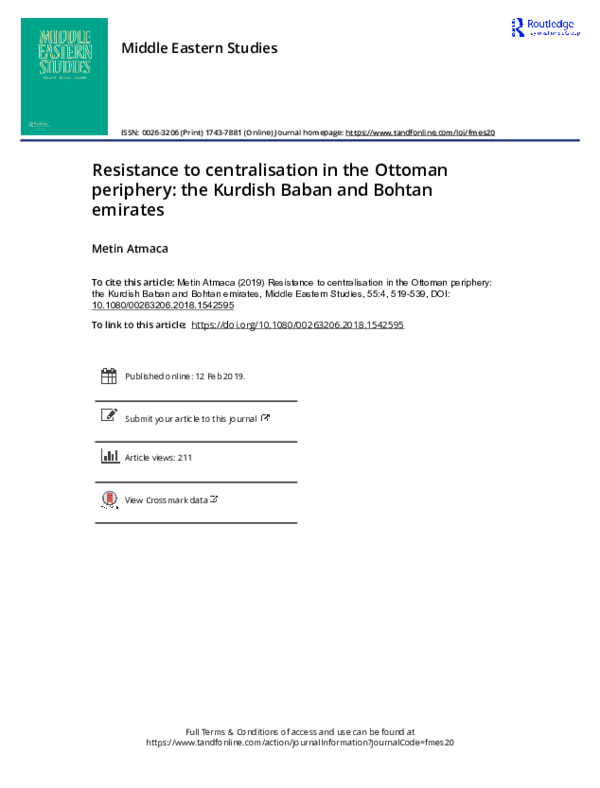 (PDF) Resistance to centralisation in the Ottoman periphery: the ...