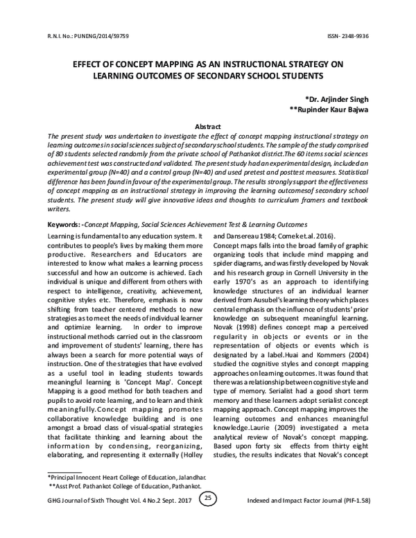 Pdf Effect Of Concept Mapping As An Instructional Strategy On