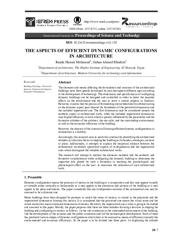 (PDF) The Aspects of Efficient Dynamic Configurations in Architecture