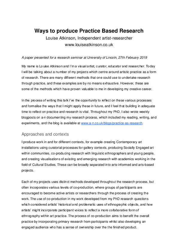 (DOC) Ways to produce Practice Based Research