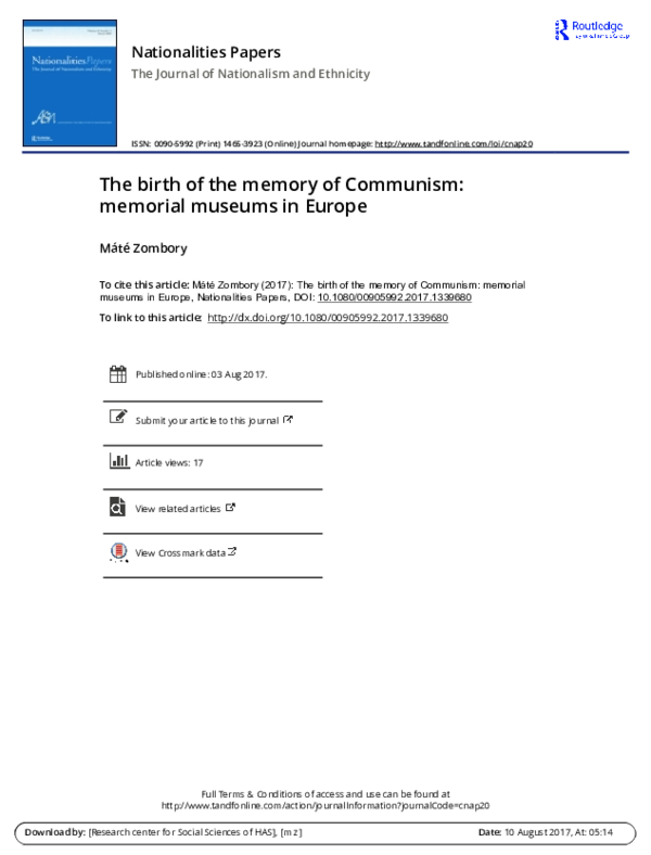 (PDF) The birth of the memory of Communism: memorial museums in Europe