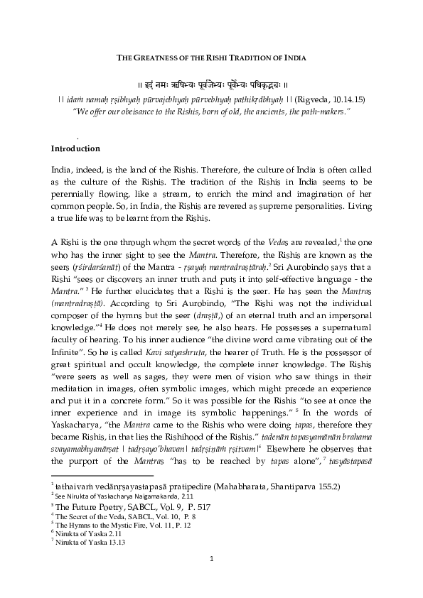 (PDF) THE GREATNESS OF THE RISHI TRADITION OF INDIA