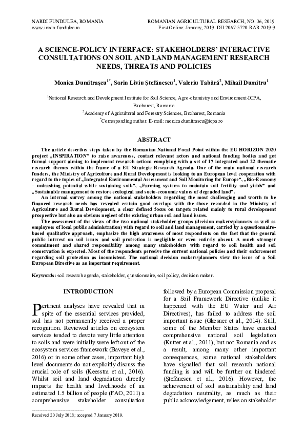 (PDF) A SCIENCE-POLICY INTERFACE: STAKEHOLDERS' INTERACTIVE ...