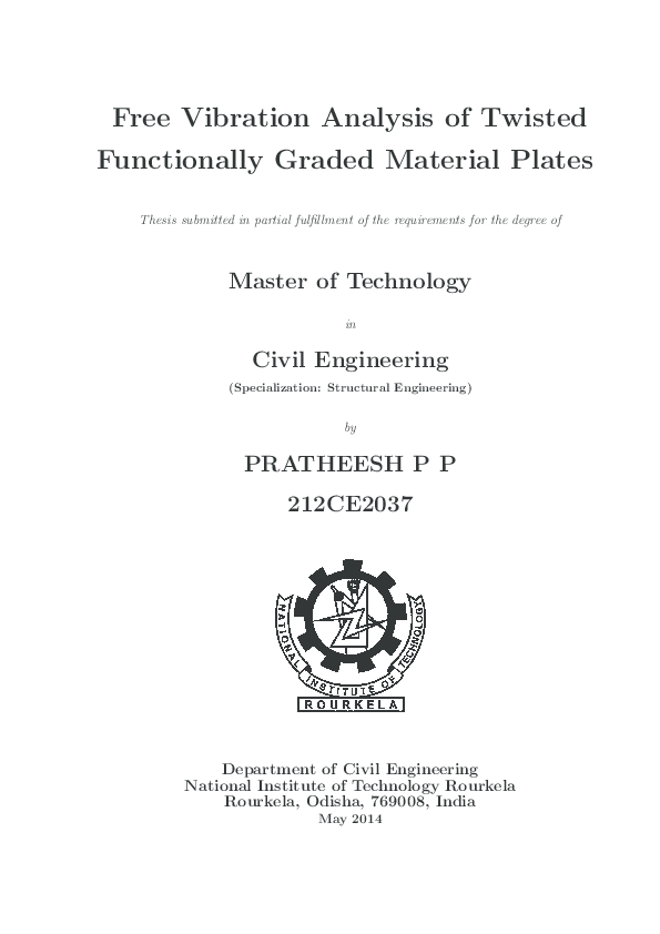 Pdf Free Vibration Analysis Of Twisted Functionally Graded Material Plates Pratheesh Pp
