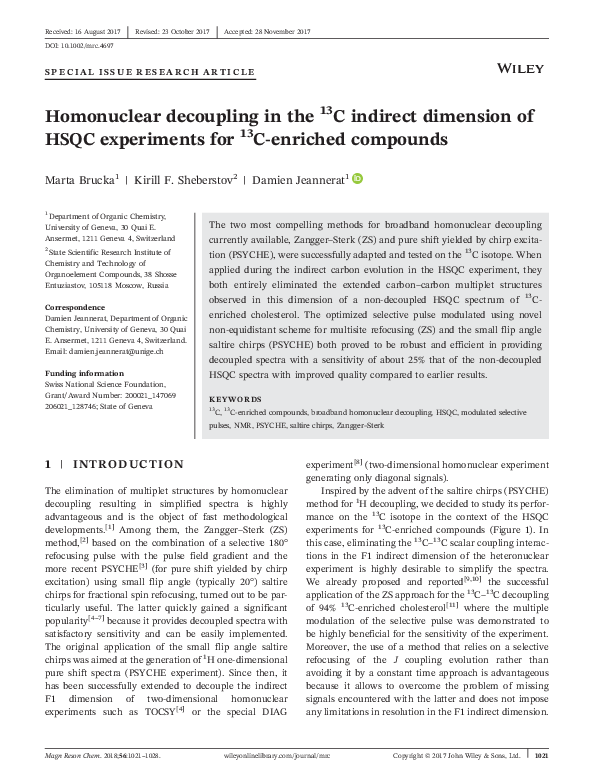 (PDF) Homonuclear decoupling in the 13 C indirect dimension of HSQC ...