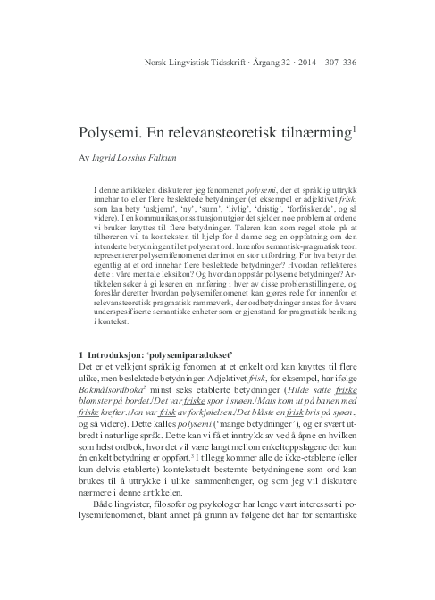 (PDF) Polysemi. En relevansteoretisk tilnærming | Ingrid Lossius Falkum ...