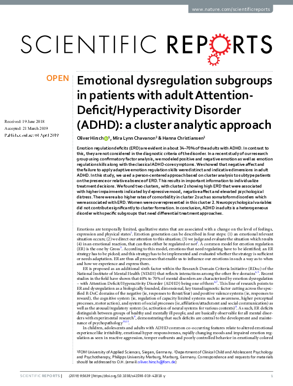(PDF) emotional dysregulation subgroups in patients with adult ...