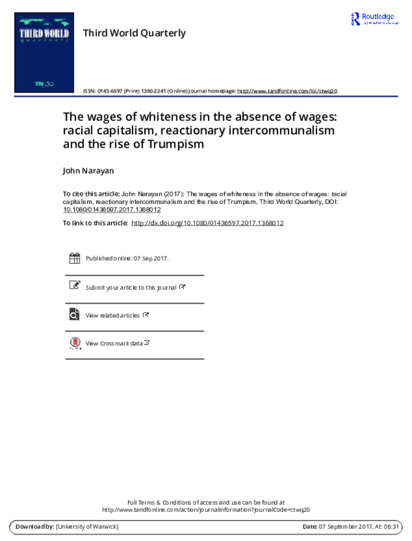 (PDF) The wages of whiteness in the absence of wages: racial capitalism ...