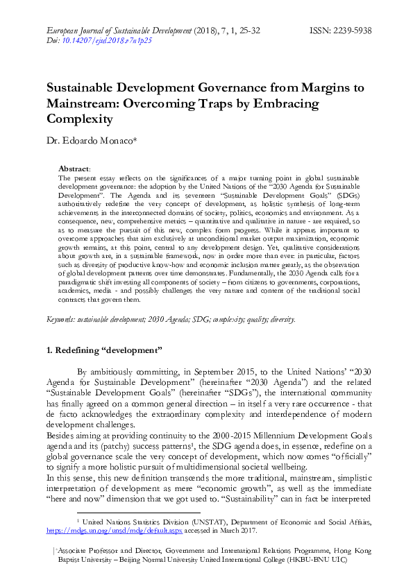 (PDF) Sustainable Development Governance from Margins to Mainstream: Overcoming Traps by ...