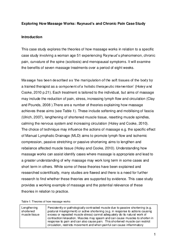 (DOC) Exploring How Massage Works: Raynaud’s and Chronic Pain Case Study