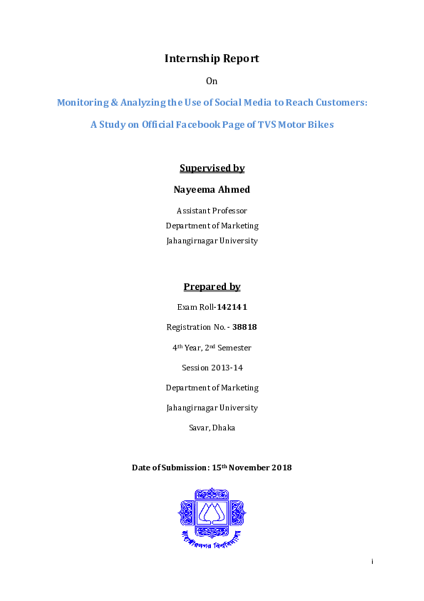 (PDF) Internship Report On Monitoring & Analyzing the Use of Social ...