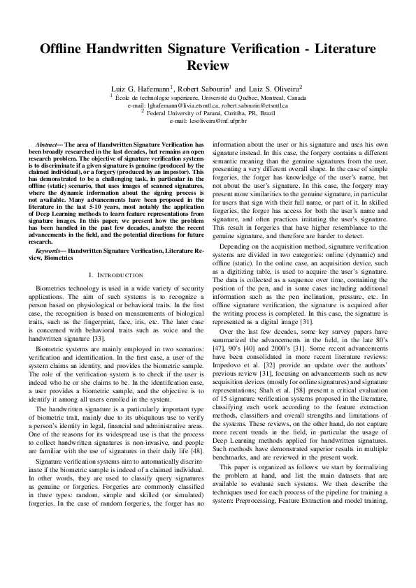 Pdf Offline Handwritten Signature Verification Literature Review