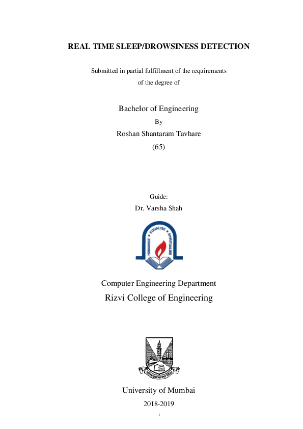 (PDF) REAL TIME SLEEP / DROWSINESS DETECTION - Project Report