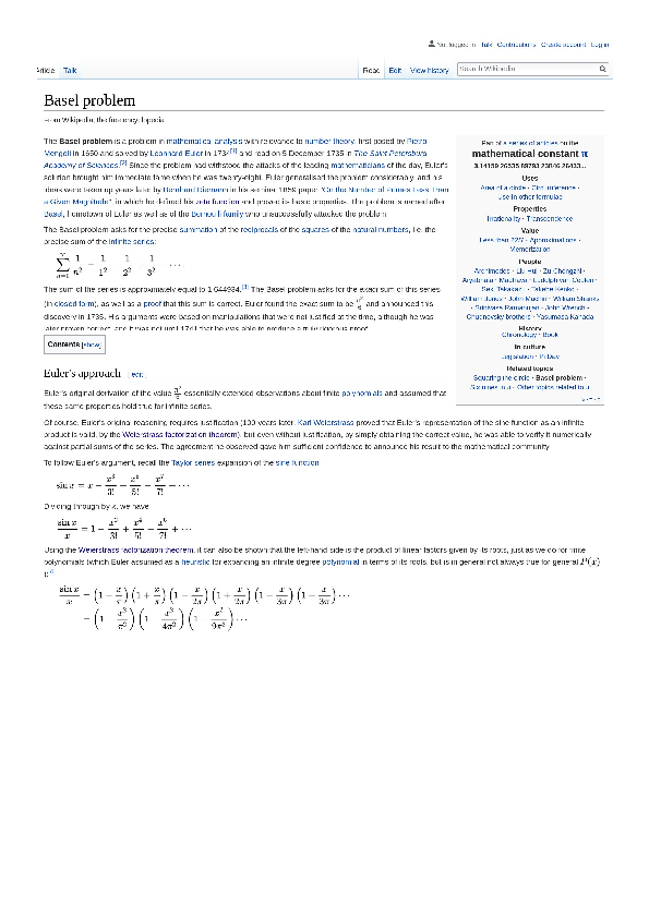 (PDF) Basel problem | Tomáš Macháček - Academia.edu