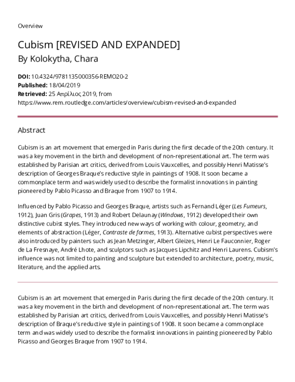 (PDF) "Cubism [REVISED AND EXPANDED]." The Routledge Encyclopedia of ...