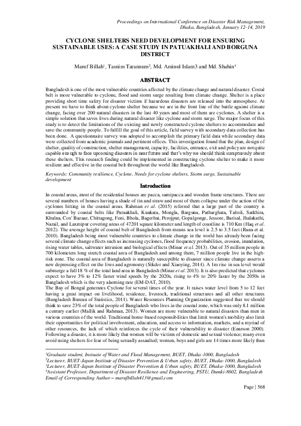(PDF) CYCLONE SHELTERS NEED DEVELOPMENT FOR ENSURING SUSTAINABLE USES: A CASE STUDY IN ...