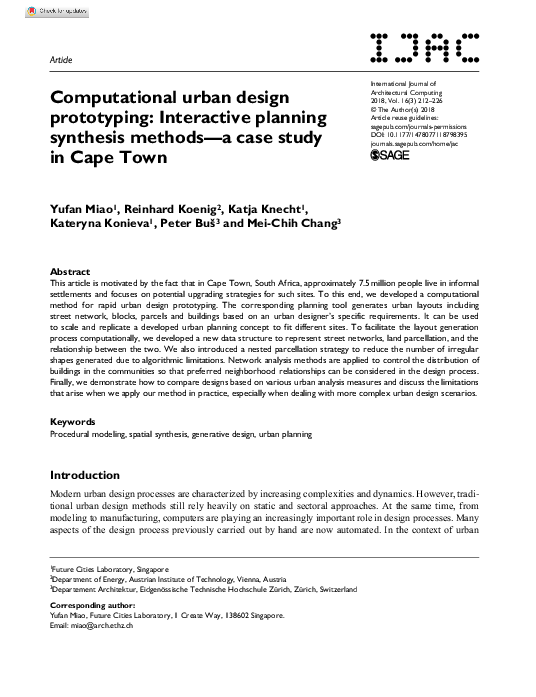 Pdf Computational Urban Design Prototyping Interactive Planning