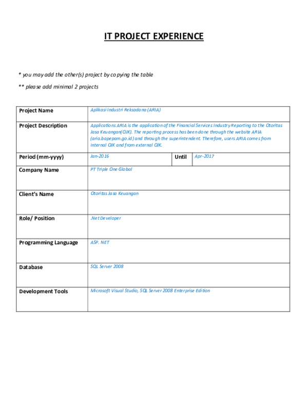 (DOC) Project Experience