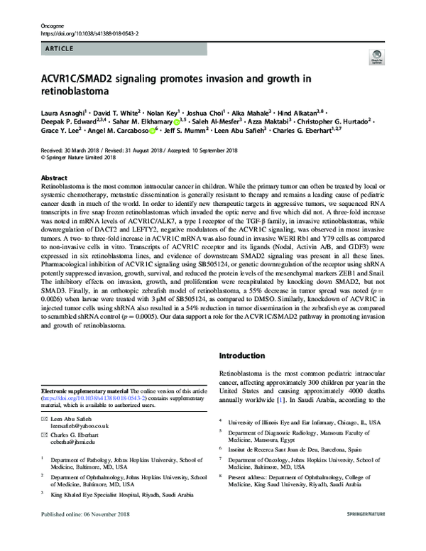 (PDF) ACVR1C/SMAD2 signaling promotes invasion and growth in retinoblastoma