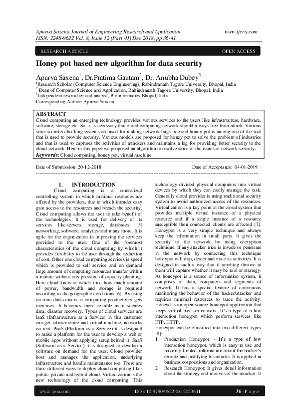 (PDF) Honey pot based new algorithm for data security