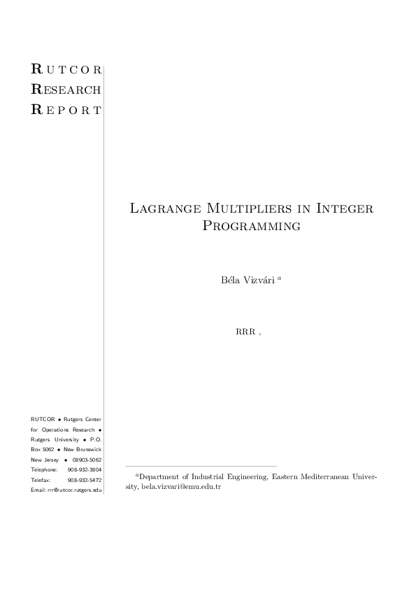 (PDF) Lagrange Multipliers in Integer Programming