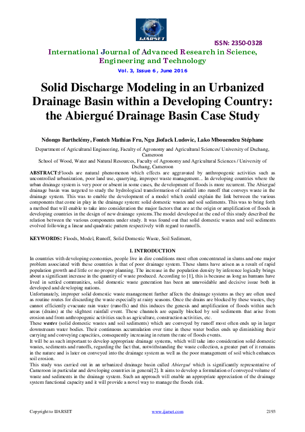 (PDF) Solid Discharge Modeling in an Urbanized Drainage Basin within a ...