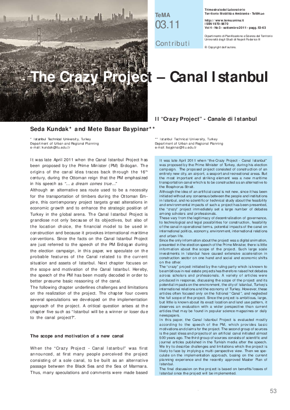 (PDF) The Crazy Project -Canal Istanbul