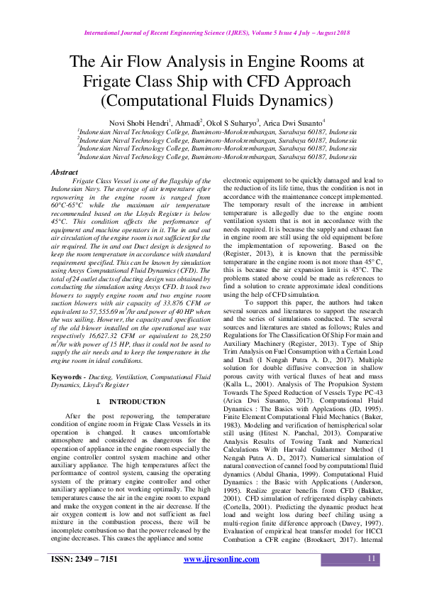 (PDF) The Air Flow Analysis in Engine Rooms at Frigate Class Ship with ...