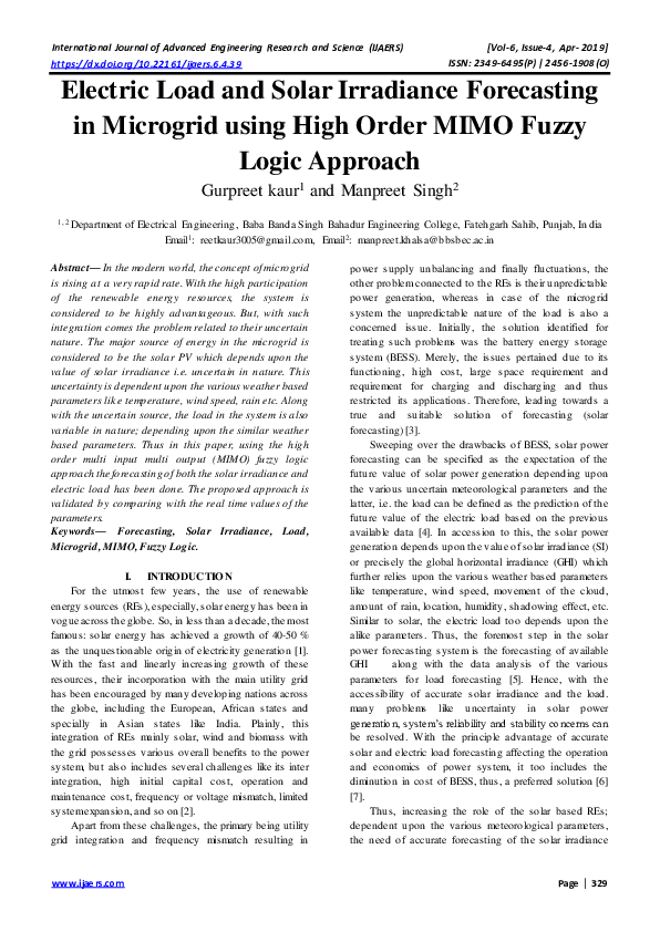 Pdf Electric Load And Solar Irradiance Forecasting In Microgrid Using