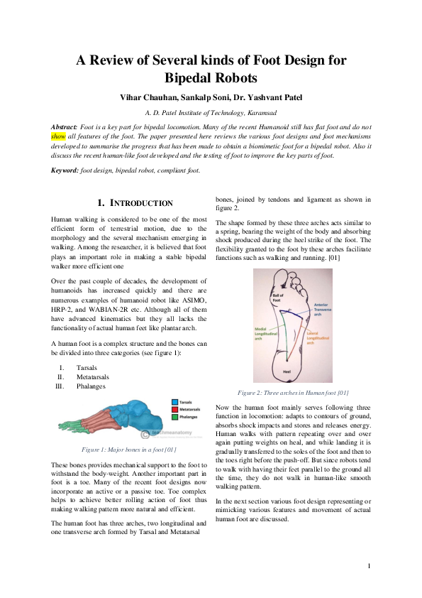 (PDF) A Review of Several kinds of Foot Design for Bipedal Robots
