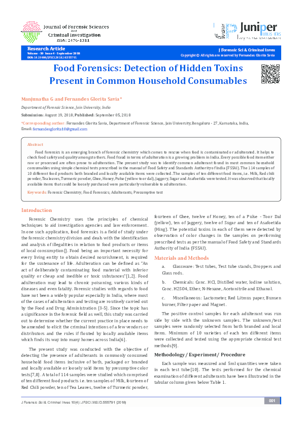 (PDF) Food Forensics: Detection of Hidden Toxins Present in Common ...