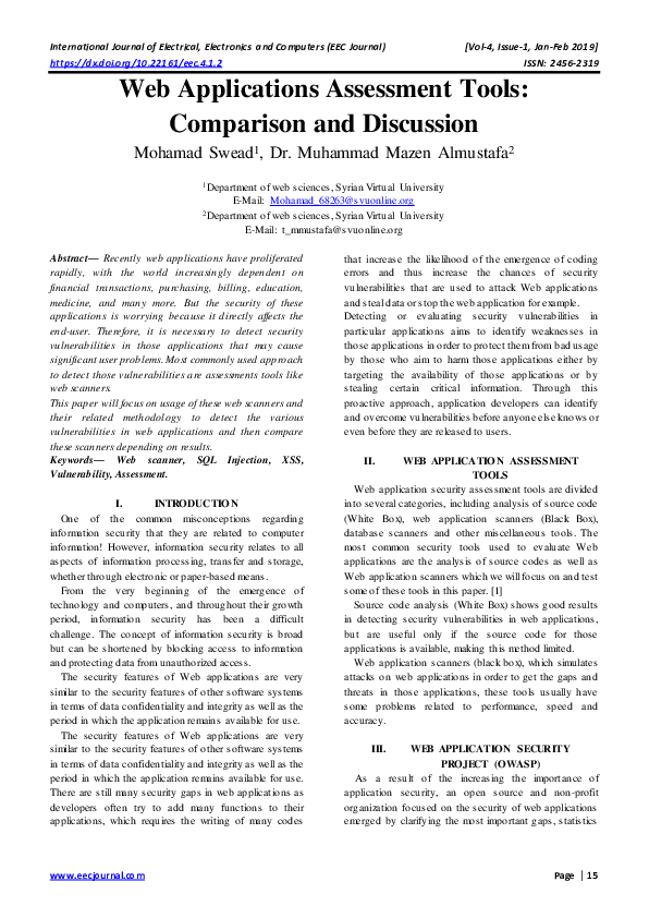 (PDF) Web Applications Assessment Tools: Comparison and Discussion