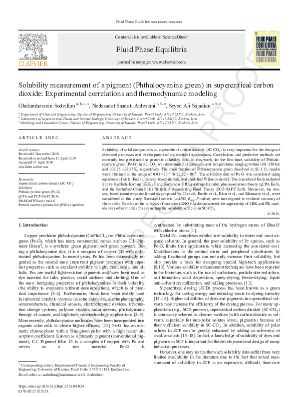 (PDF) Fluid Phase Equilibria xxx (xxxx) xxx-xxx Solubility measurement of a pigment ...