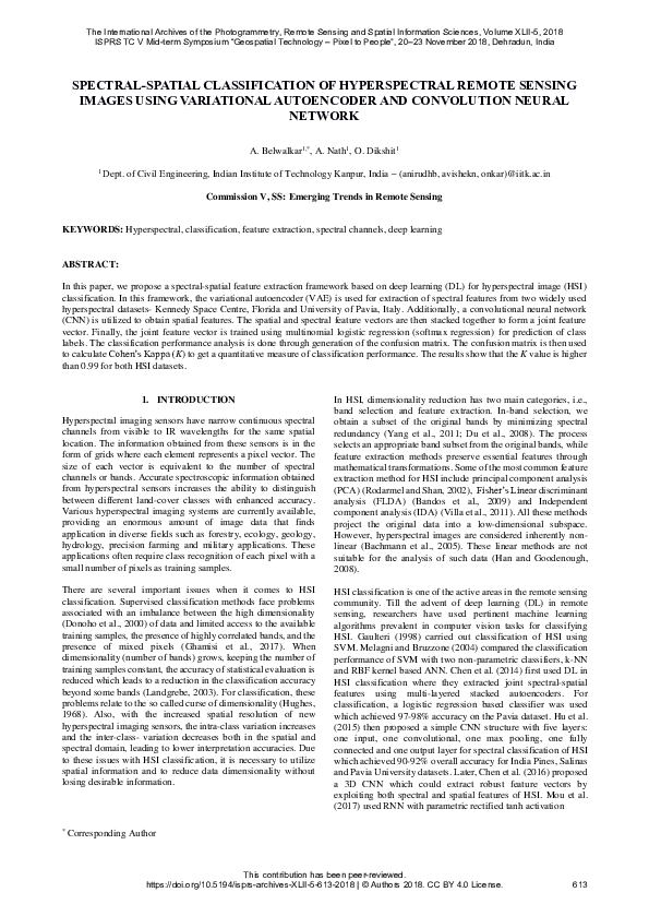 (PDF) SPECTRAL-SPATIAL CLASSIFICATION OF HYPERSPECTRAL REMOTE SENSING IMAGES USING VARIATIONAL ...