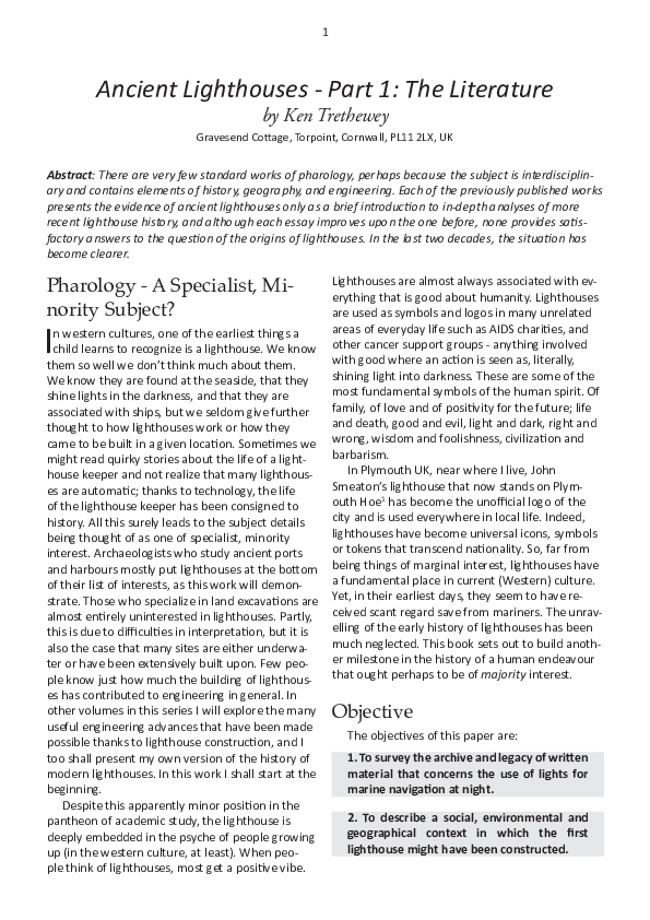 (PDF) Ancient Lighthouses - Part 1: The Literature