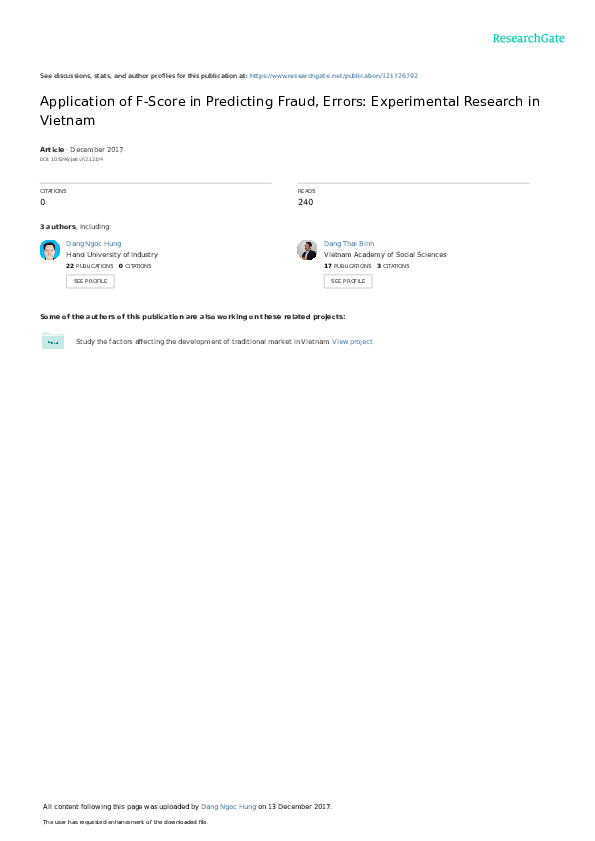 (PDF) Application of F-Score in Predicting Fraud, Errors: Experimental ...