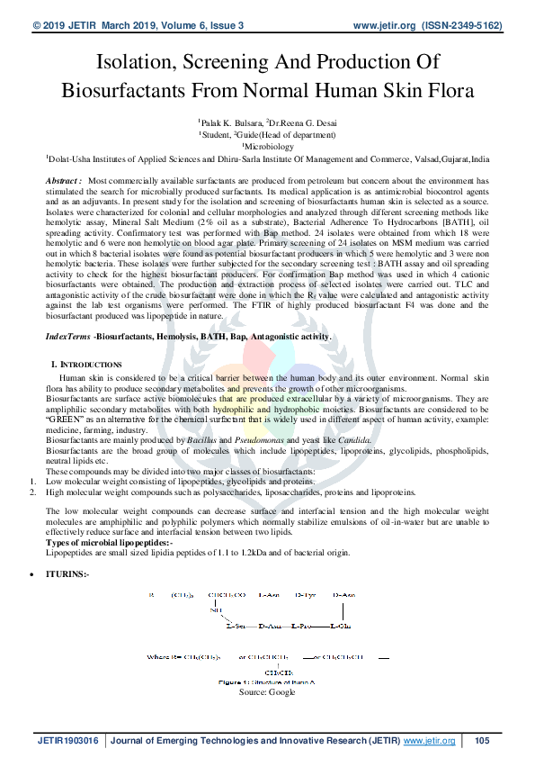 (PDF) Isolation, Screening And Production Of Biosurfactants From Normal ...