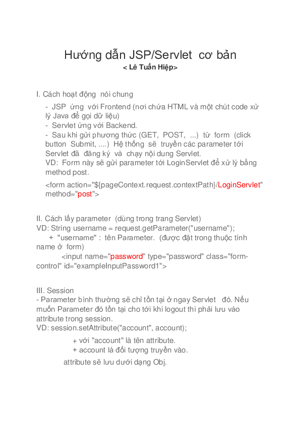(DOC) Hướng dẫn JSP-Servlet cơ bản