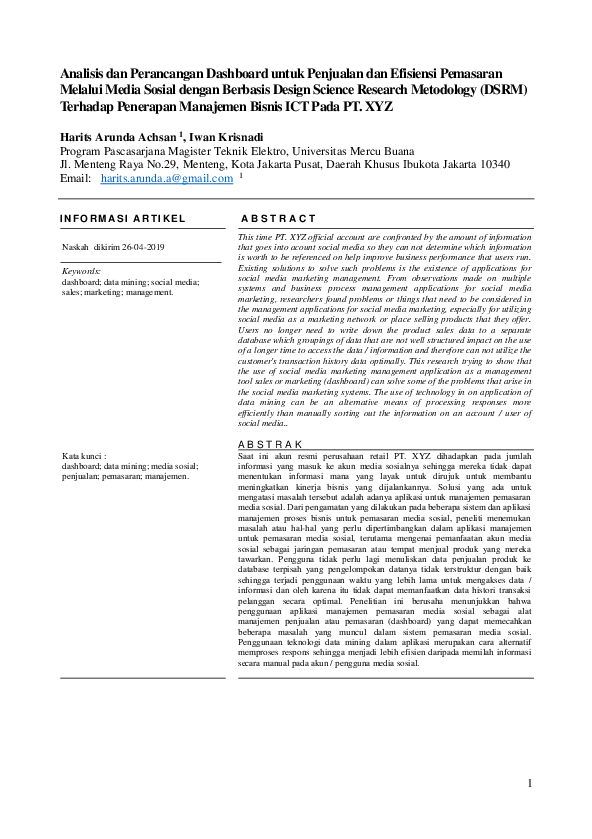 (PDF) Analisis dan Perancangan Dashboard untuk Penjualan dan Efisiensi ...