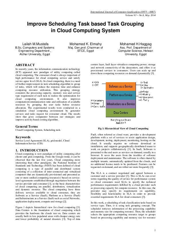 Pdf Improve Scheduling Task Based Task Grouping In Cloud Computing System Lailah Mustafa